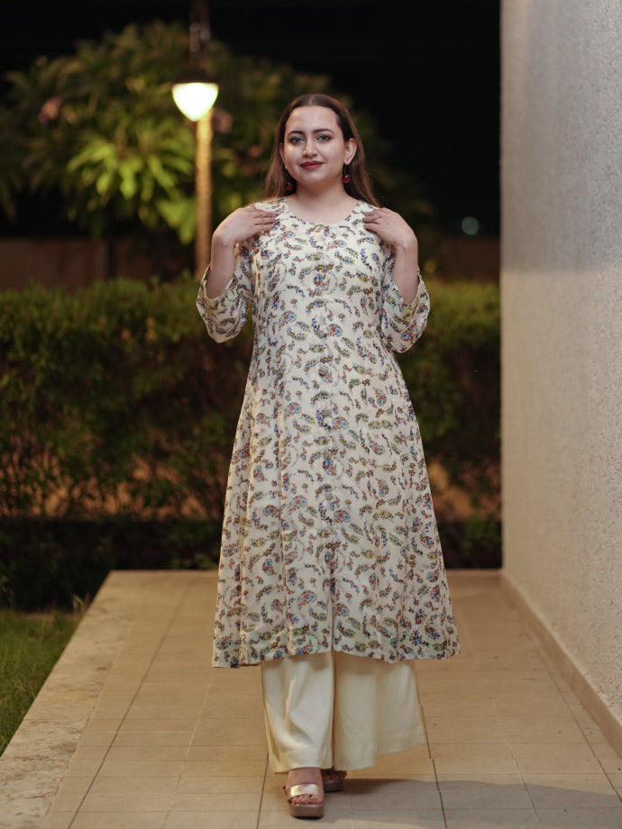 Gulrang Kalidar Cream Muslin Kurta Set – Bonita Edit